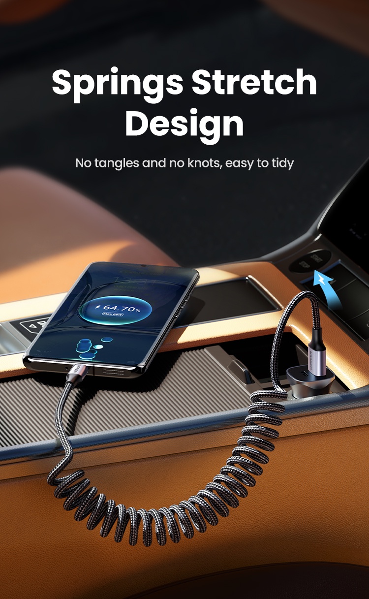 UGREEN 100W 6A Spring USB Type C Cable for Car Styling Storage Flexible ...
