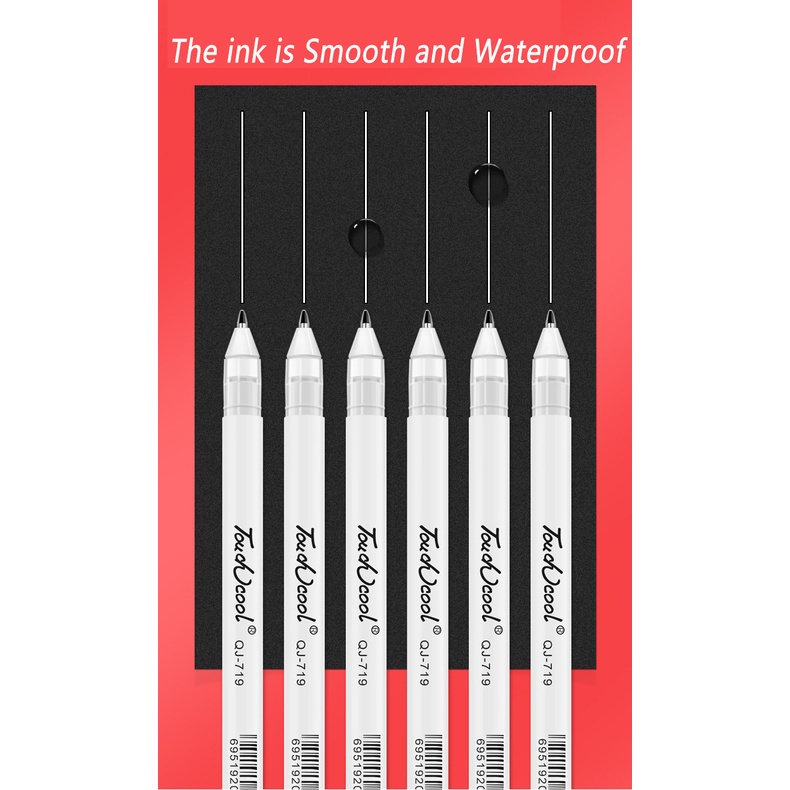 White Ink Gel Pen 1/3/6pcs/Set 0.6mm Large Capacity Fine Tip Highlight ...