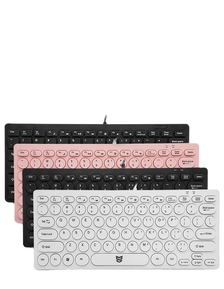 Ultra Thin Retro Punk Wired Keyboard 78Keys USB Pink Round Mute Button ...