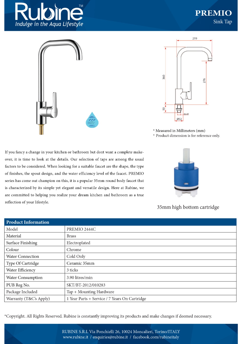 Rubine x sgPlumbMart Premio Sink Cold Tap 2444/2444C Kitchen Table Top ...