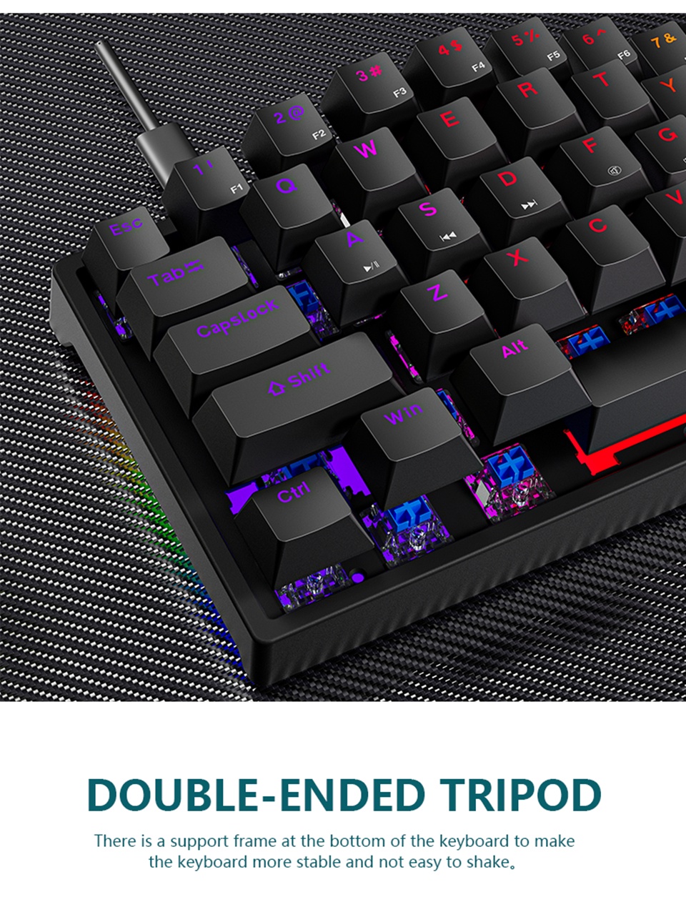 K620 Mini Gaming Mechanical Keyboard 61 Keys RGB Hotswap Type-C Wired ...