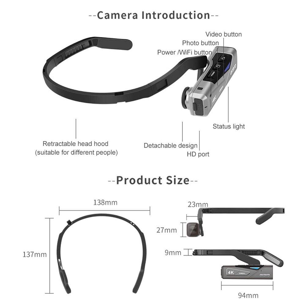 ORDRO EP7 Head Wearable 4K 60fps Video Camera First Person View Hands ...