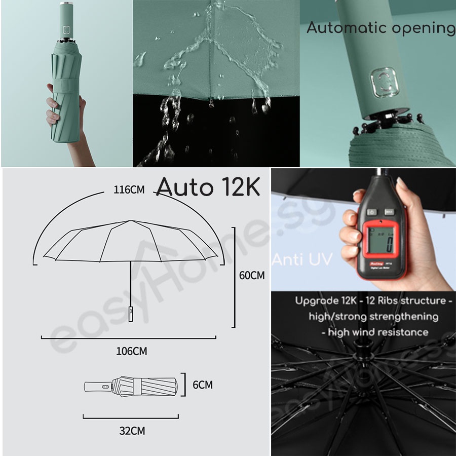 Easyhome.sg Umbrella Mini Automatic Inverted Reverse Lightweight Portable Foldable big large ...