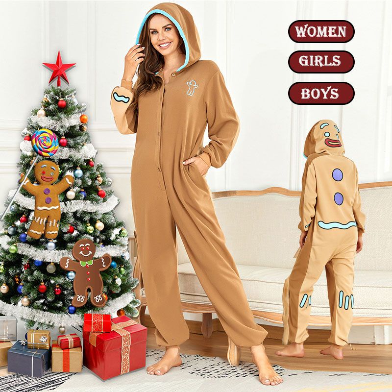Kids Christmas Cosplay Onesies Pajamas With Gingerbread Man Design ...