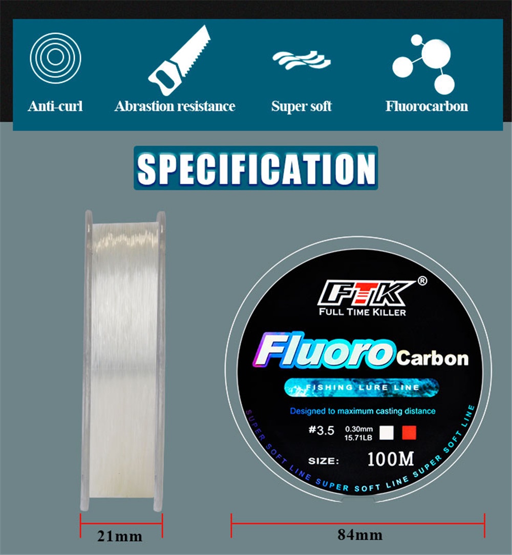 100M Fluorocarbon Coating 4.136LB-34.32LB Carbon Fiber Monofilament ...