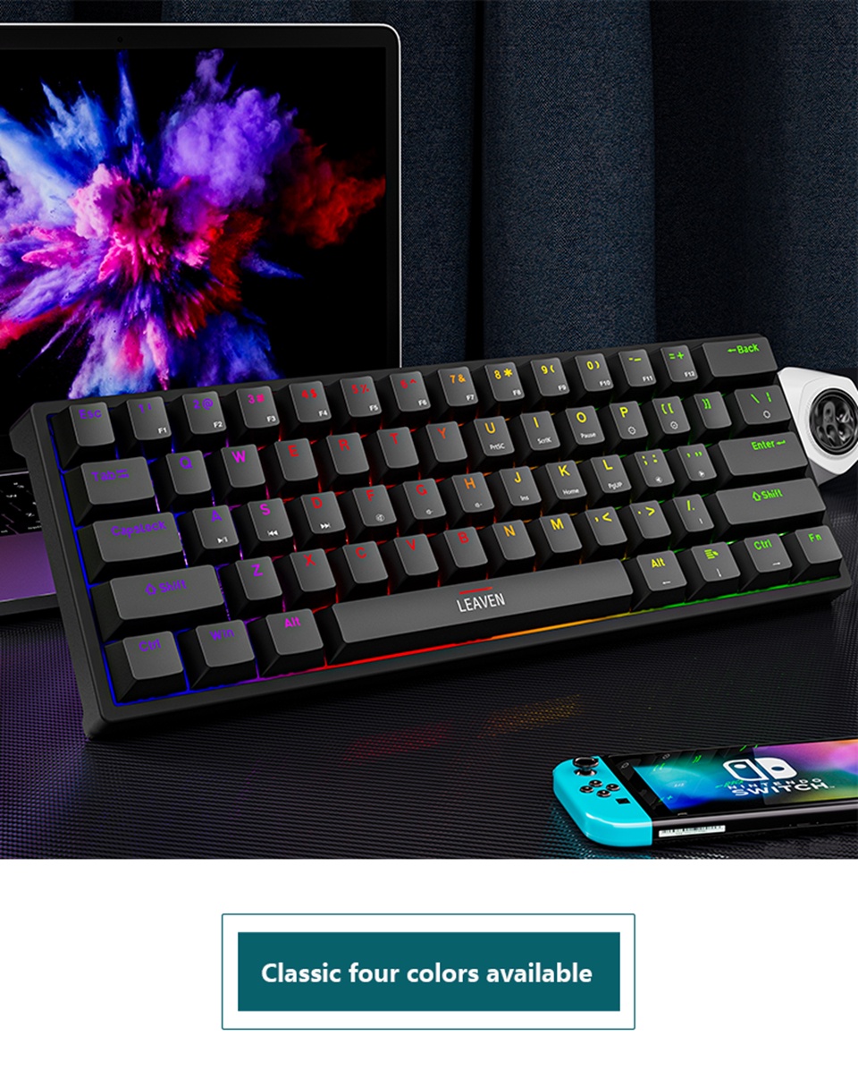 K620 Mini Gaming Mechanical Keyboard 61 Keys RGB Hotswap Type-C Wired ...