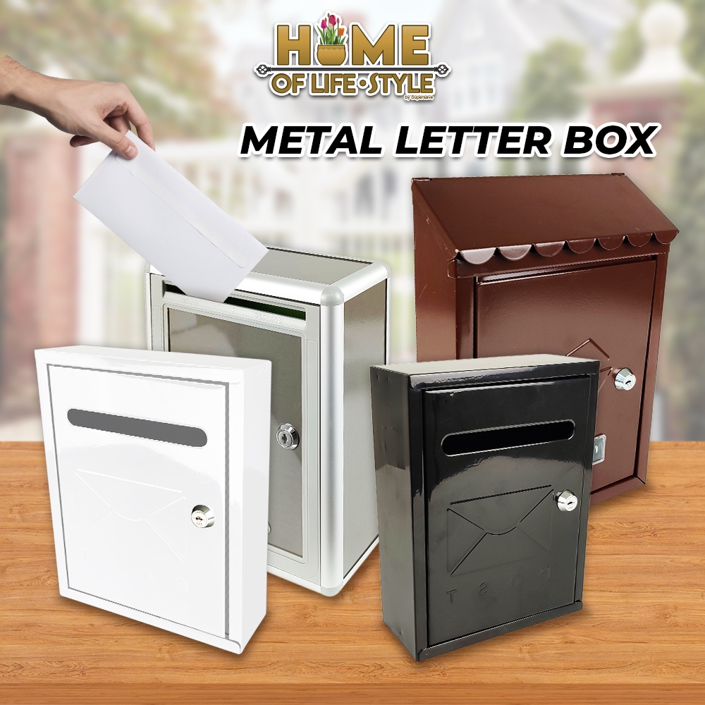 HOLS Metal Letter Box Wall Mount Mail Box with Keys Lock Outdoor Peti ...