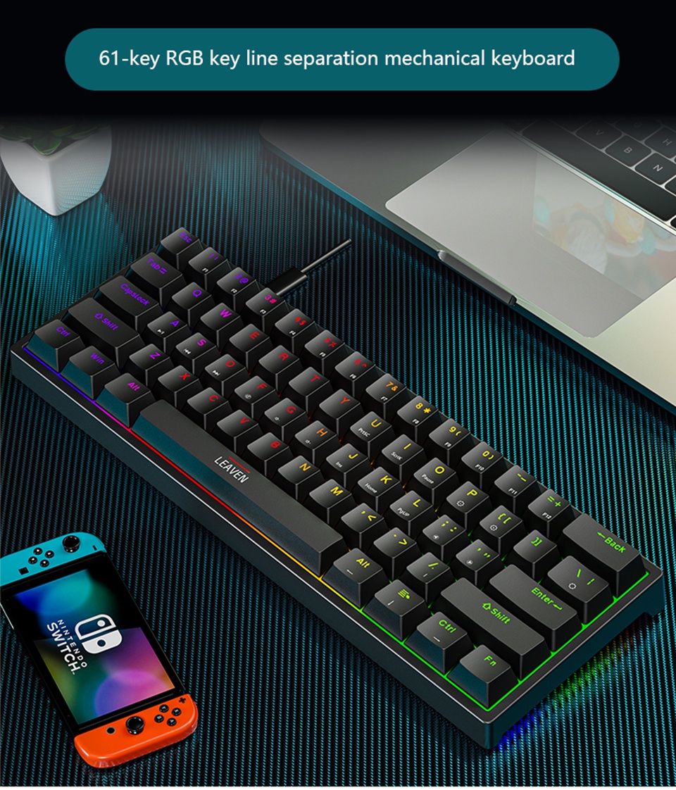 K620 Mini Gaming Mechanical Keyboard 61 Keys RGB Hotswap Type-C Wired ...