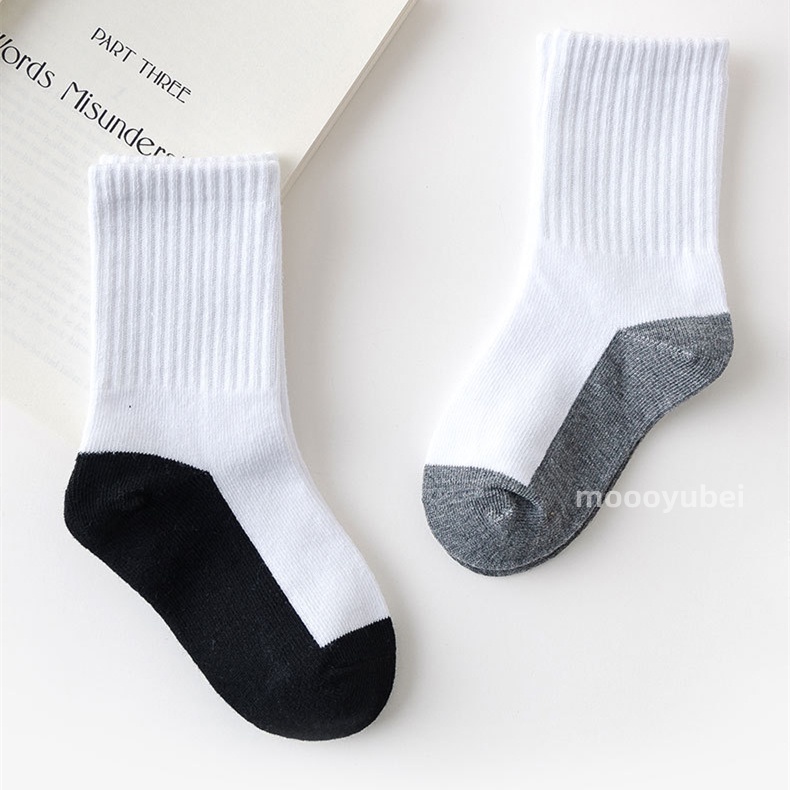 5 Pairs Student Basic School Socks /Children's Solid Color Sports Mid ...