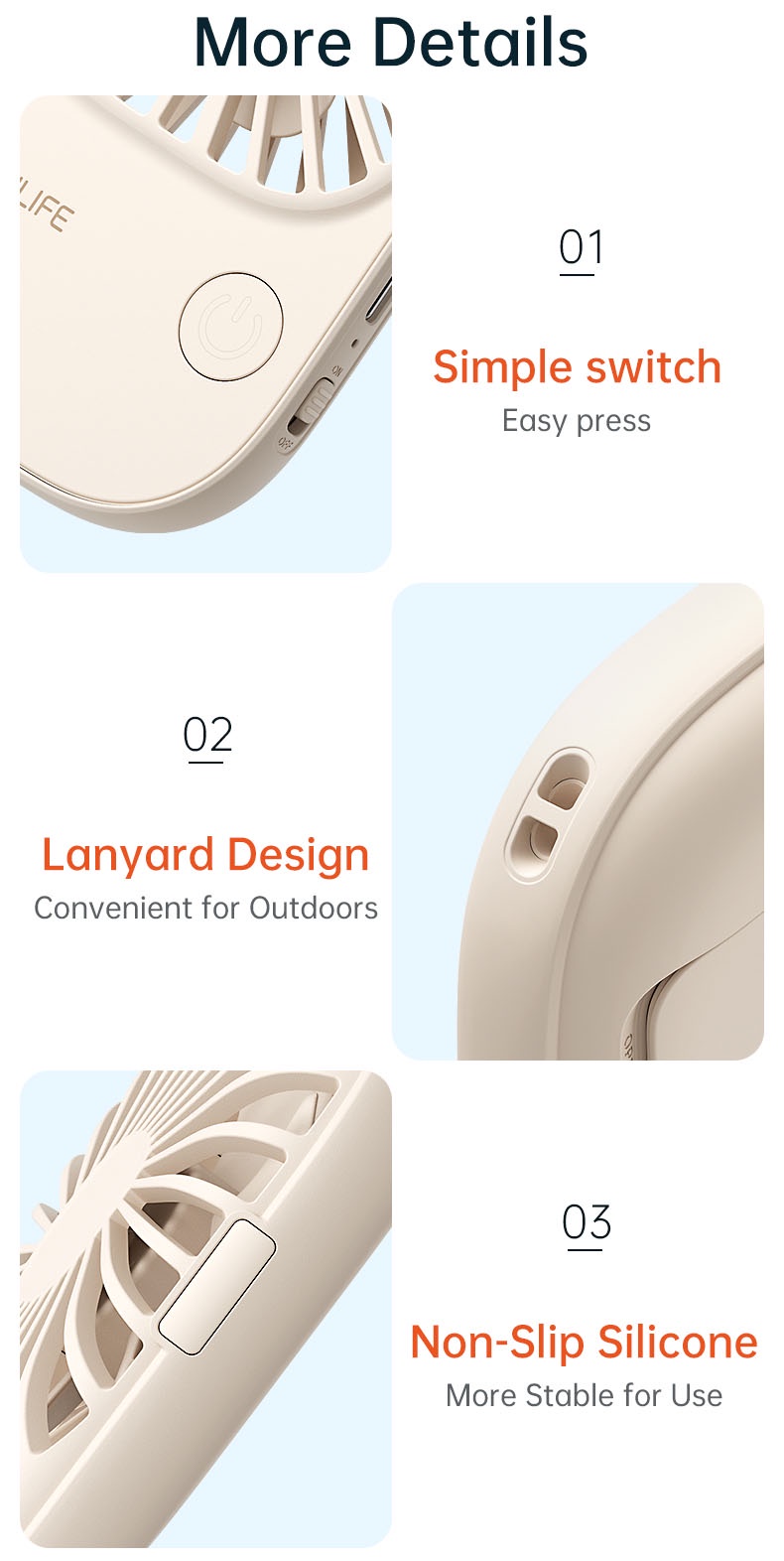 JisuLife Pocket Mini Fan Portable Handheld Slim Safety Lock 3 Speeds ...