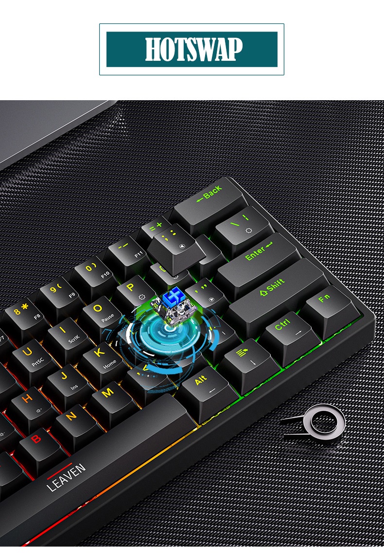 K620 Mini Gaming Mechanical Keyboard 61 Keys RGB Hotswap Type-C Wired ...