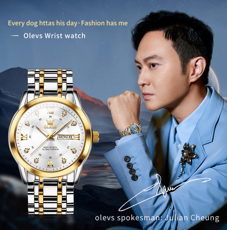 Men's Luxury Watch OLEVS 5513 Gold High-End Diamond-Studd Business ...