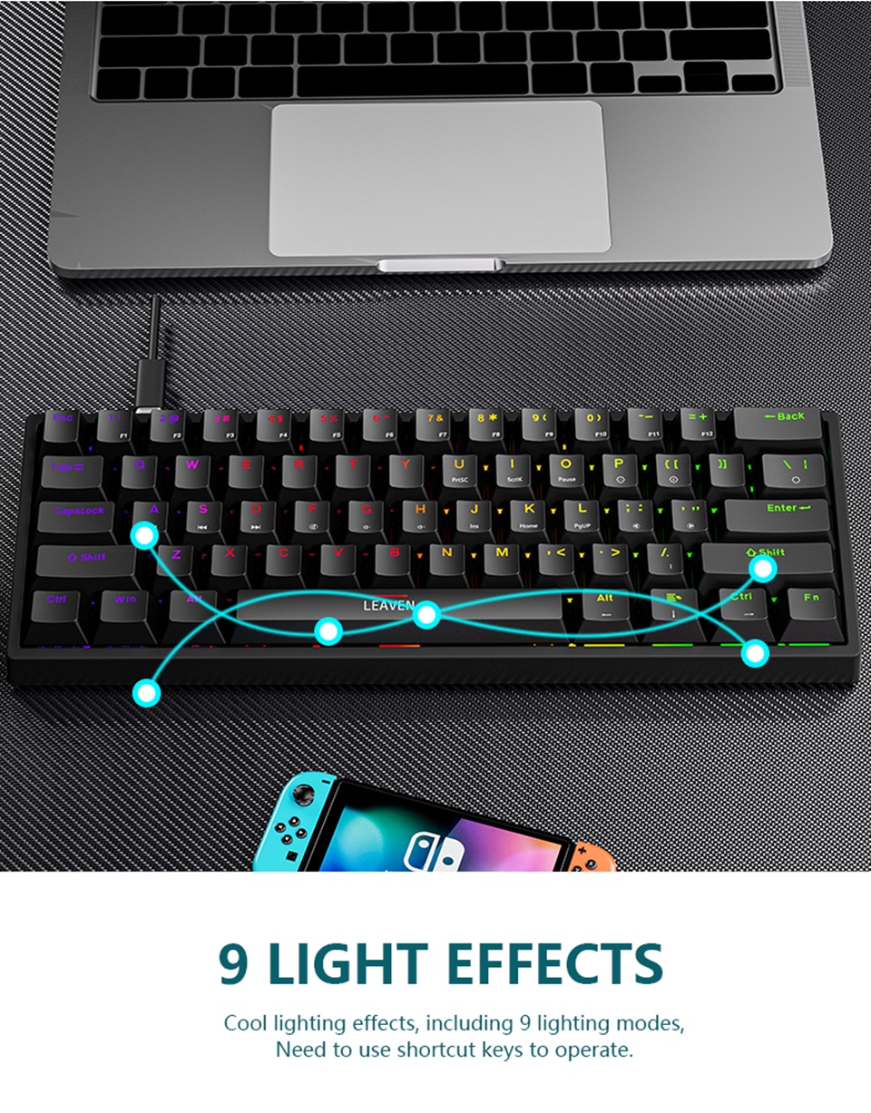 K620 Mini Gaming Mechanical Keyboard 61 Keys RGB Hotswap Type-C Wired ...