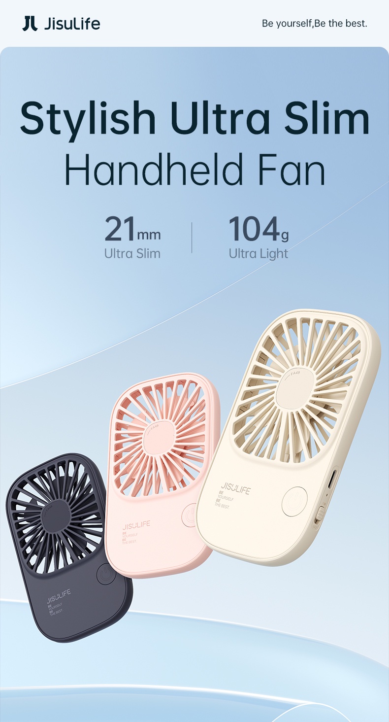JisuLife Pocket Mini Fan Portable Handheld Slim Safety Lock 3 Speeds ...