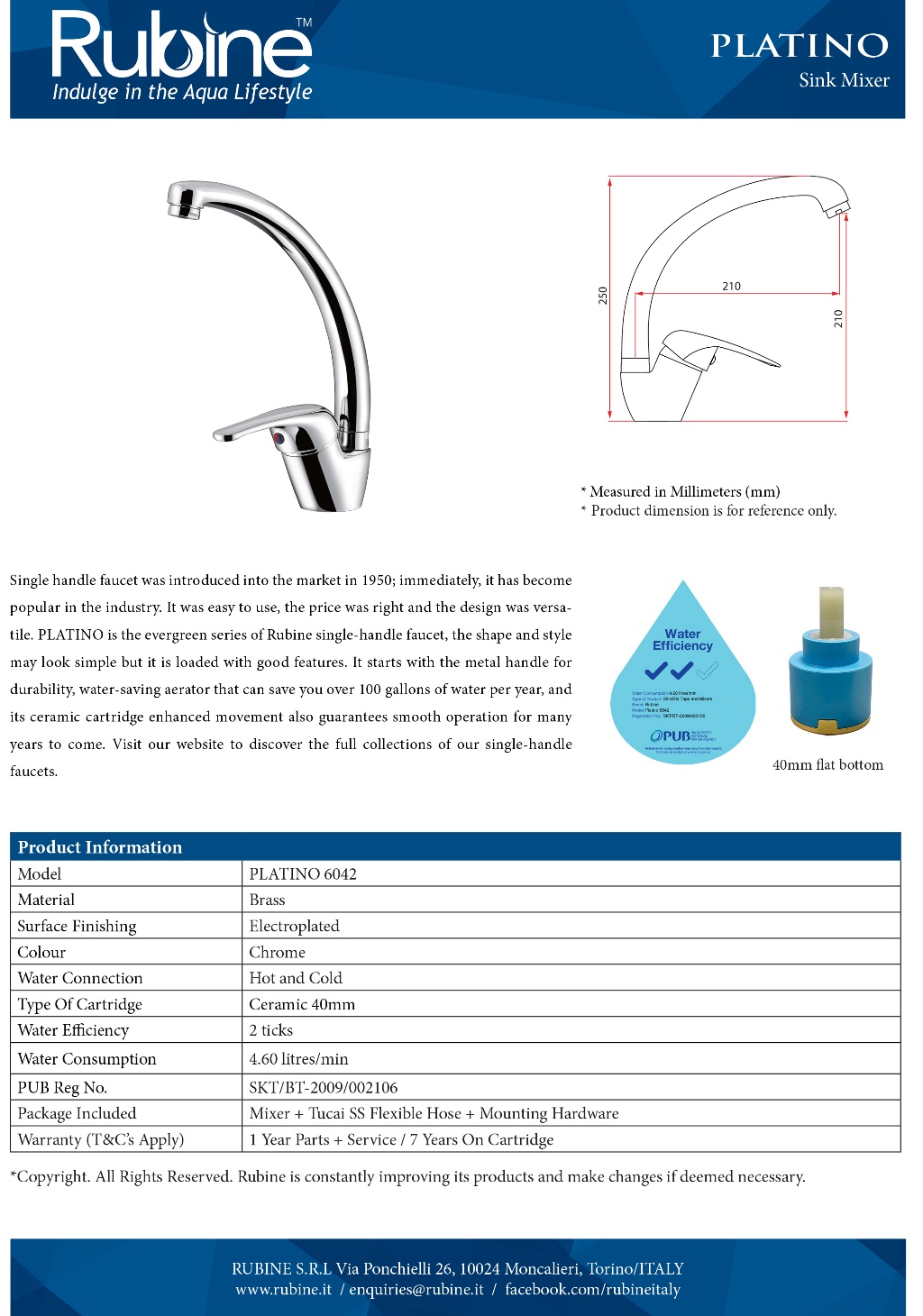 Rubine x sgPlumbMart Platino Sink Cold Tap/Mixer Tap 6042C/6042 Kitchen ...