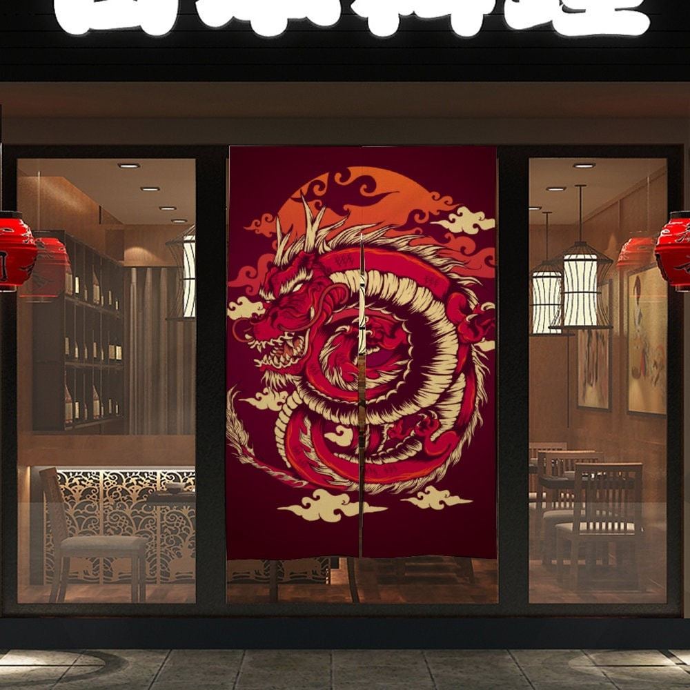 Japanese Noren Curtain, Red Dragon Art Room Decoration, Doorway Curtain ...