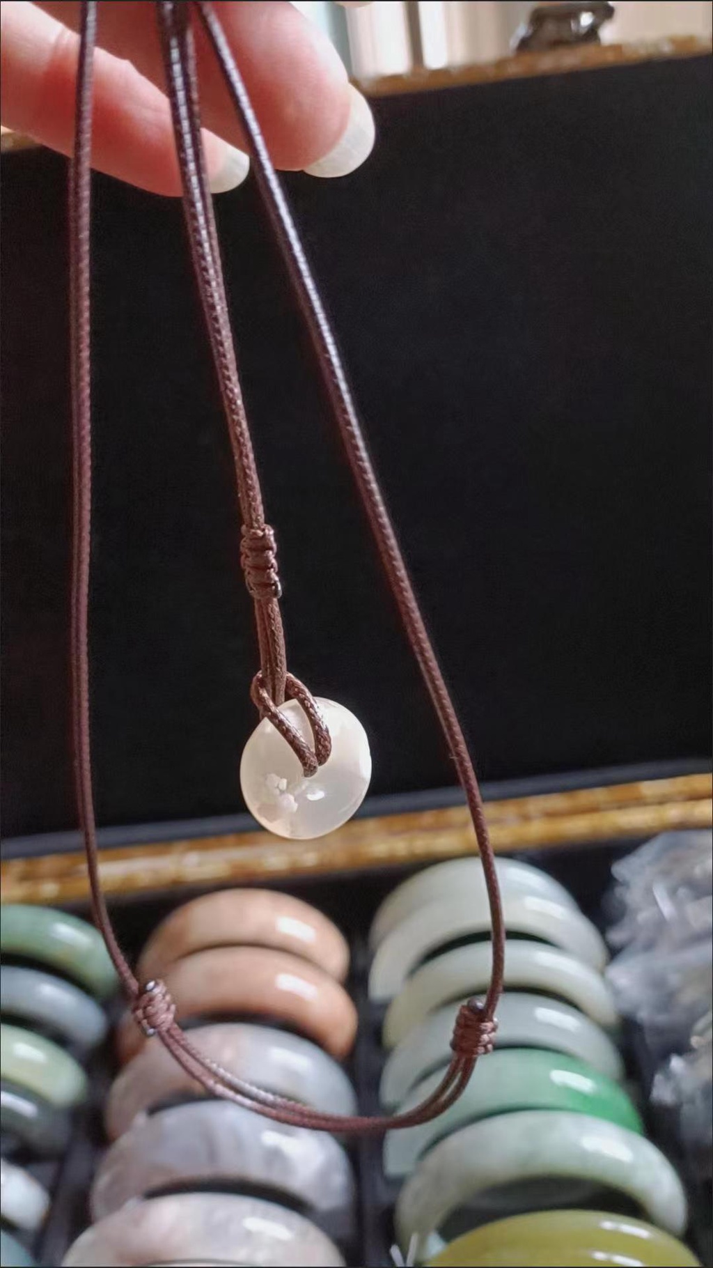 Waterproof leather rope necklace pendant rope safety clasp jade pendant ...