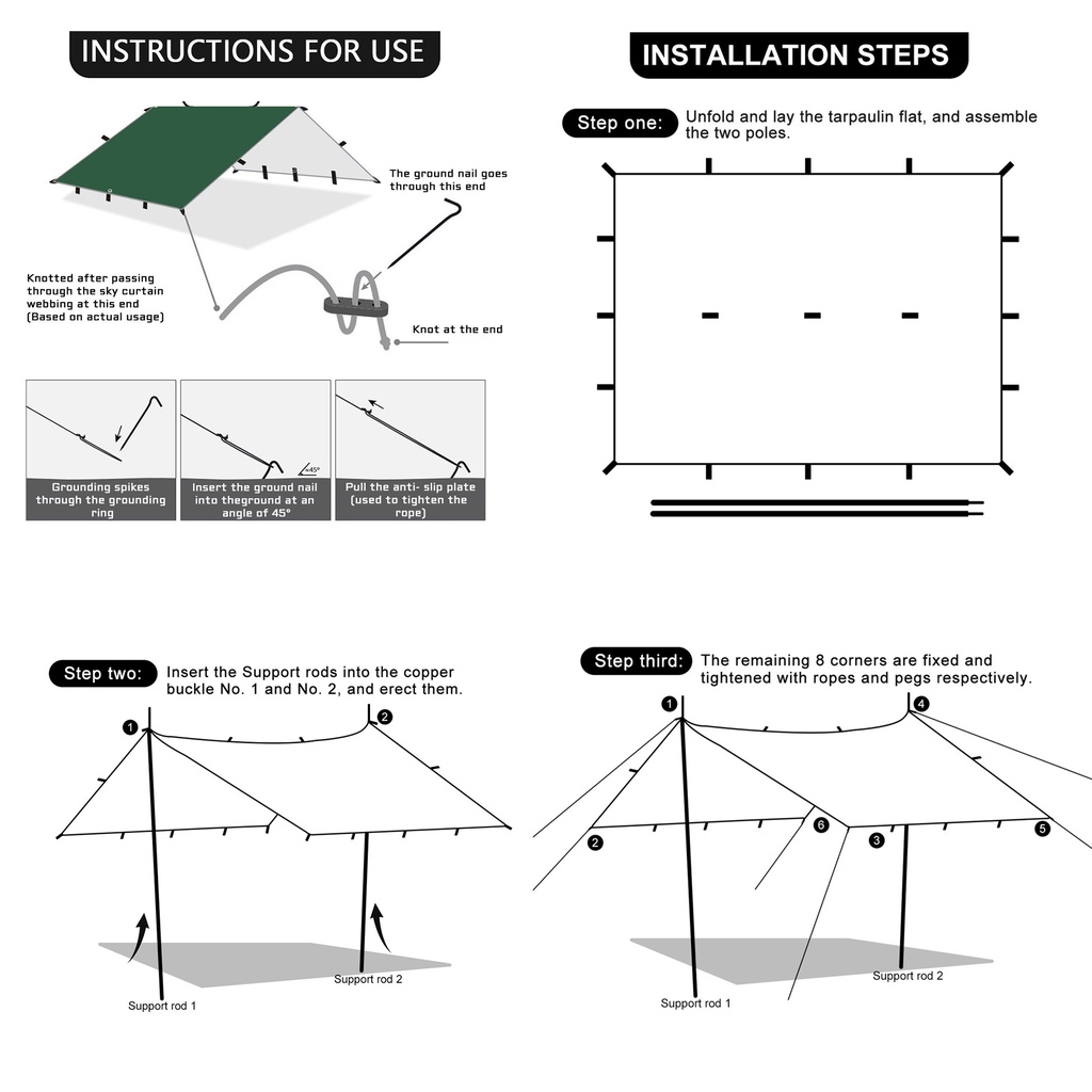 19 Hanging Points Camping Flysheet 210T Polyester Waterproof 3x4m Tent ...