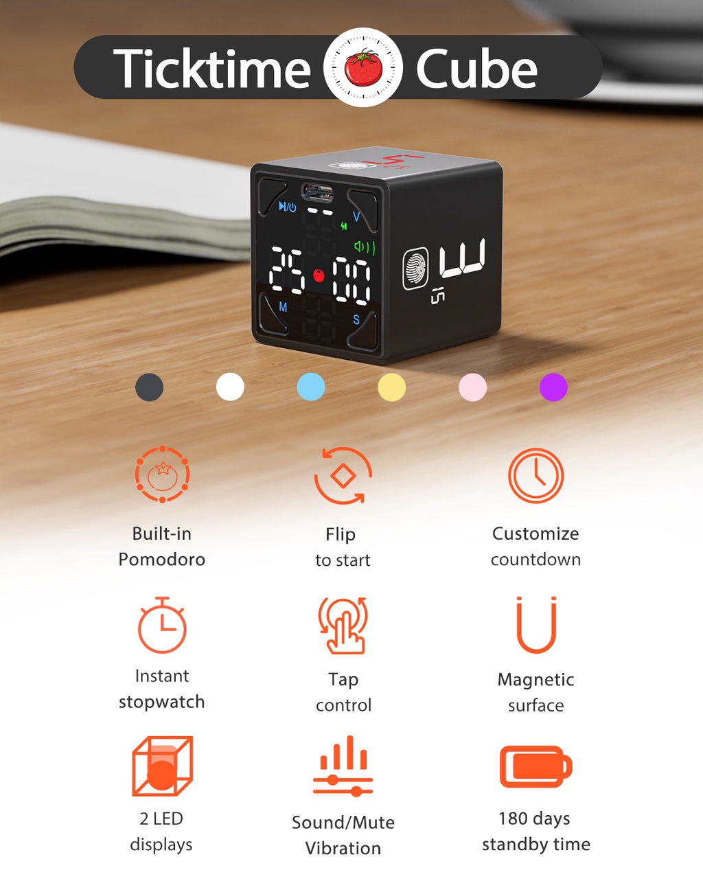 Ticktime Cube Pomodoro Timer Magnetic Productivity Timer Mute