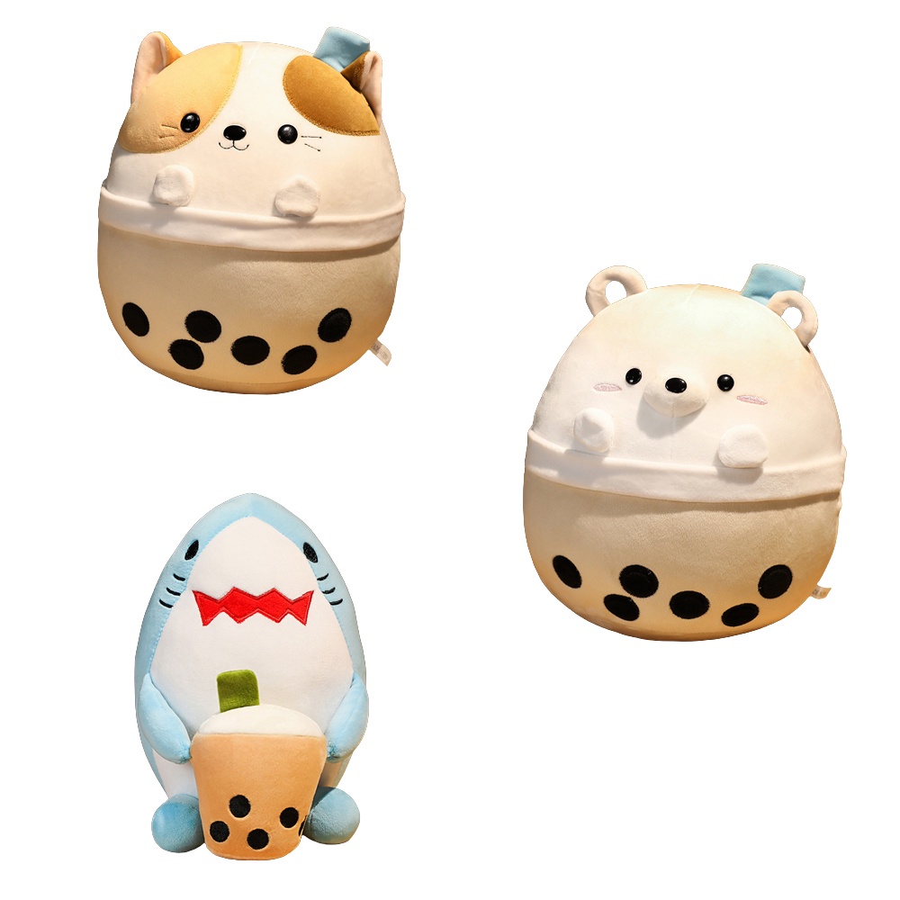 Super Soft Bubble Tea Boba Cup Squishmallow Plush Toy Bear Shark Cat ...