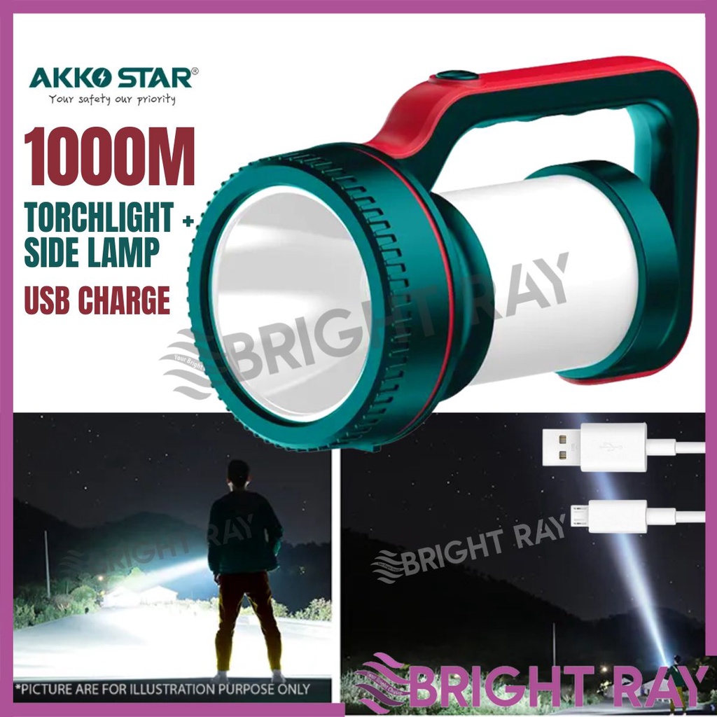 Rechargeable Torch Light Flashlight Lampu Suluh Terang Jarak Jauh Study ...