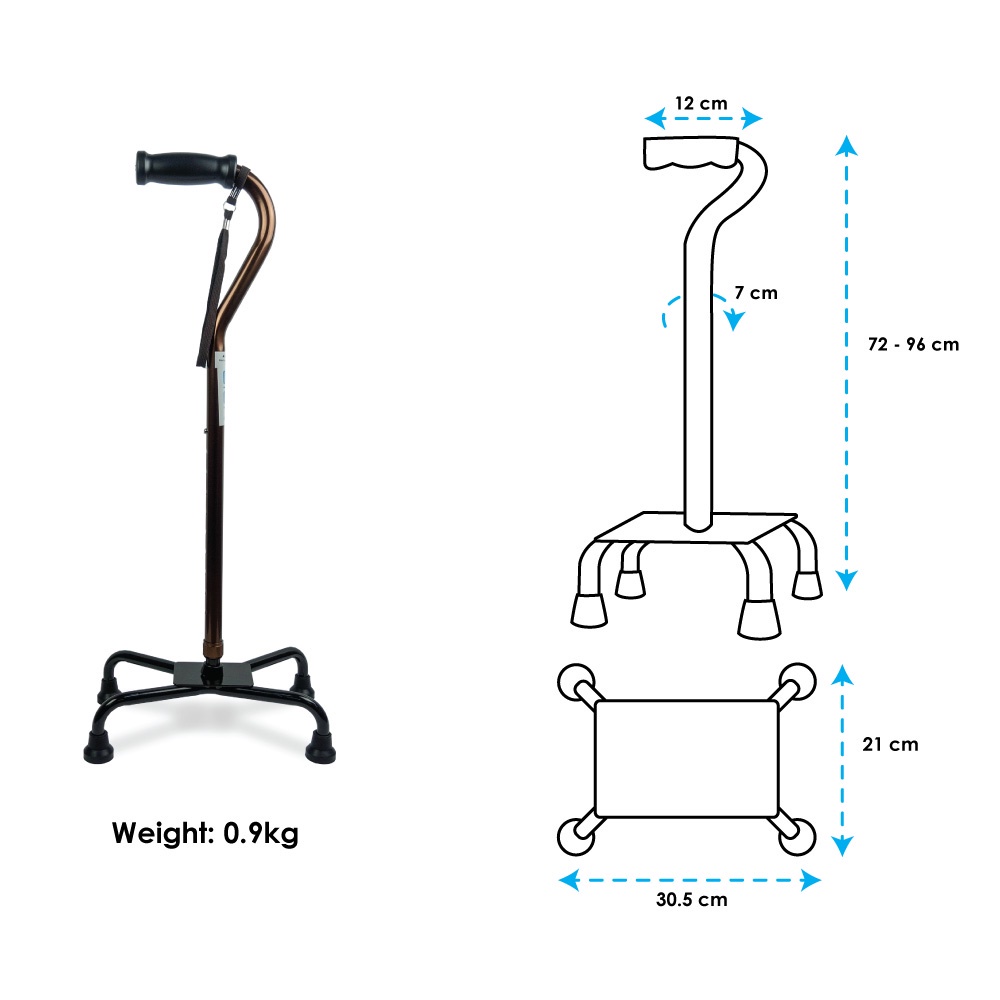 Bion Quad Cane | Broad Base Narrow Base Height Adjustable Walking stick ...