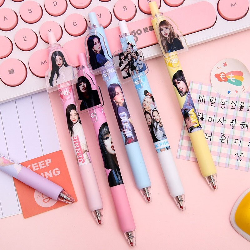 6 Pieces/Set Black Pink Gel Pens 0.5mm Black Ink Lisa Jenny Rose Jisoo ...