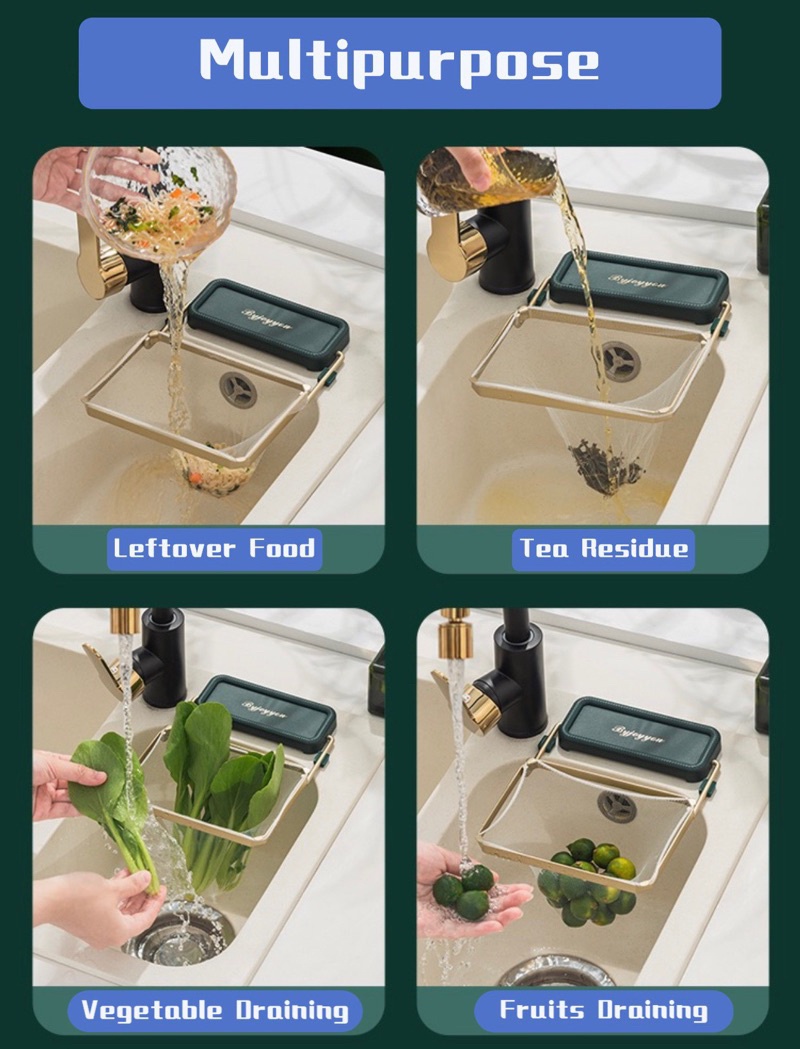 Kitchen Sink Filter Rack Foldable Sink Drain Rack Strainer Mesh Bag ...