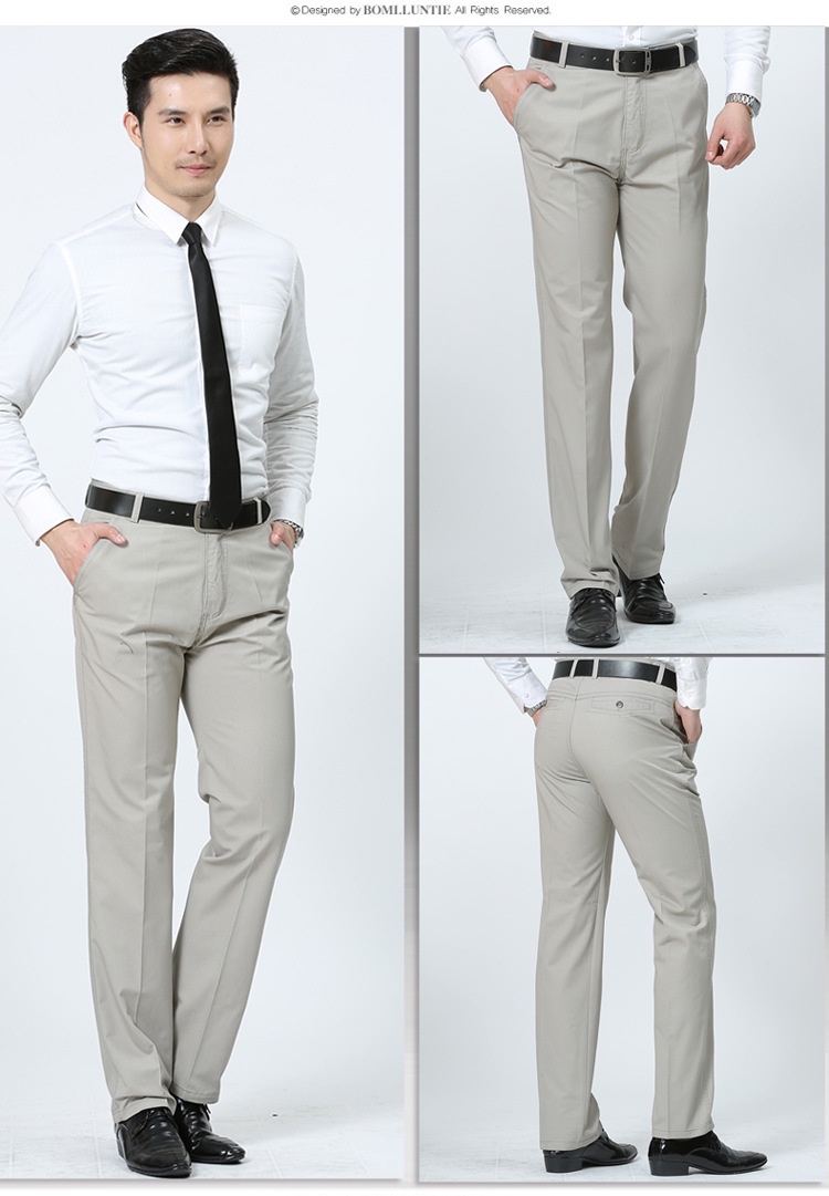 Men's 100% Cotton Straight Formal Pants Office Wear Long Trousers ...