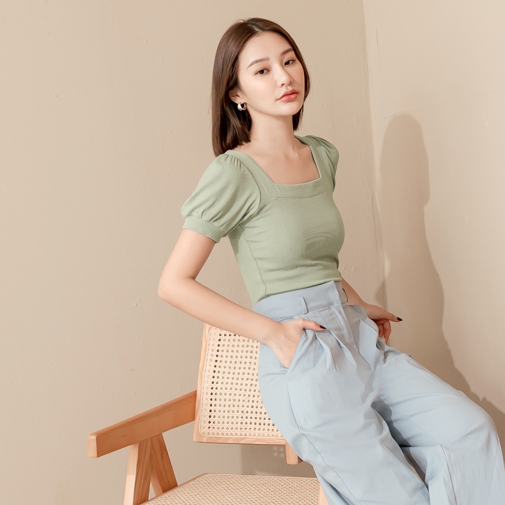 OB Small V Face.square Neck Throw Sleeves Narrow Waist Short Sleeve Top ...