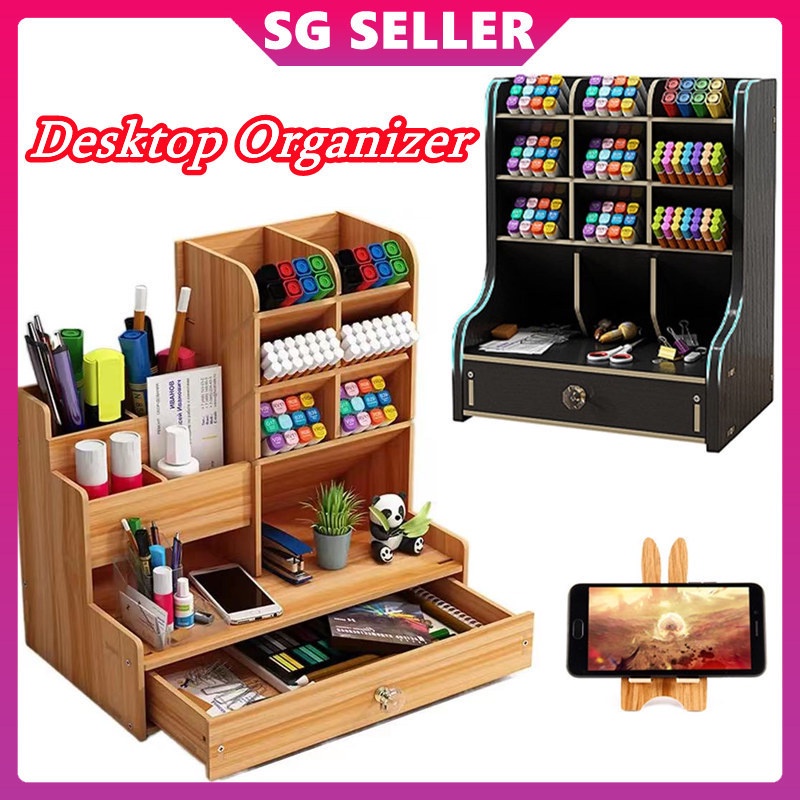 🔥Local Stock🔥Wooden Desk Organiser Drawer Desktop Pen Holder Pencil ...