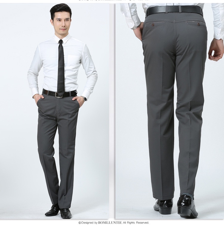 Men's 100% Cotton Straight Formal Pants Office Wear Long Trousers ...
