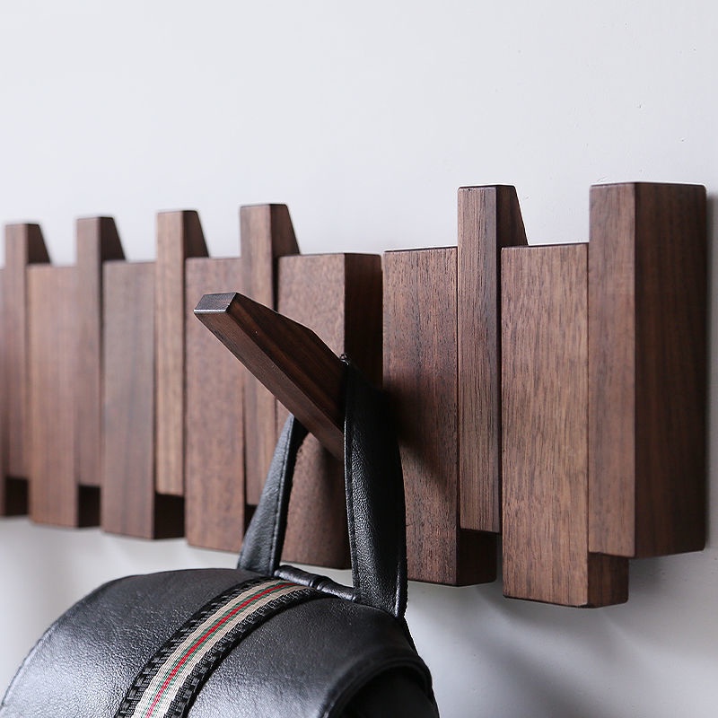 Wall Solid Wood Coat Rack Perforated Wall-mounted Simple Wooden Hooks Living Room Entrance ...