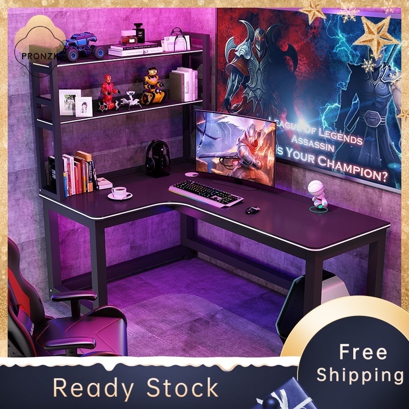 【Free Shipping】Corner Computer Table With Bookshelf Gaming Table L type ...