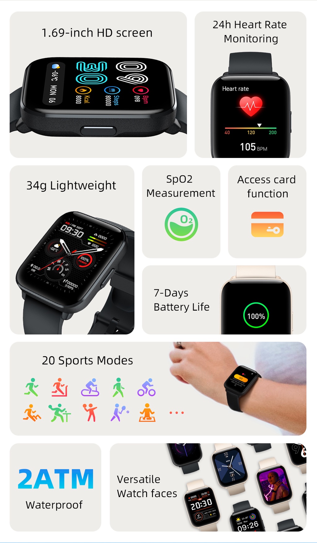 Mibro C2 Smartwatch Global Version 1.69inch HD Screen Sports Heart Rate ...