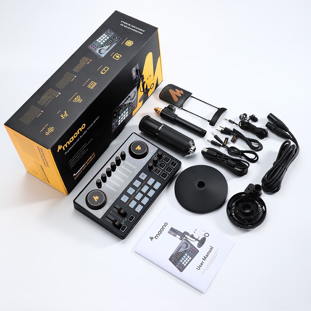 Maono AME2 Professional Sound Card Set Maonocaster Studio Audio Interface Mixer with Phantom ...