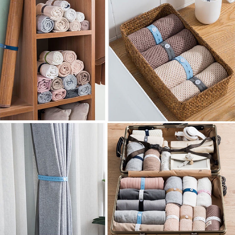 10pcs/set Clothes Storage Elastic Band Straps Pull Roll Belts with ...