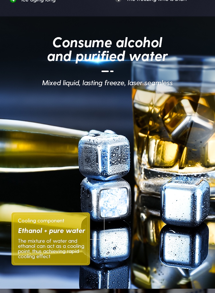 KATELV Food Grade 316 Stainless Steel Gold Ice Cube Whiskey Frozen ...