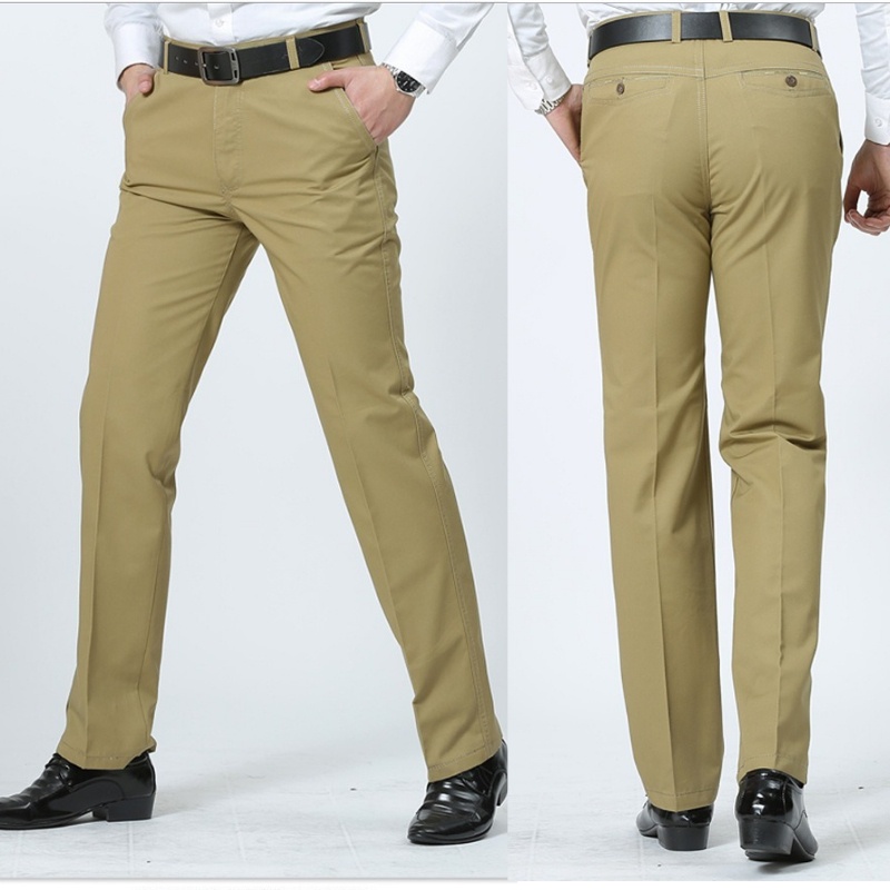 Men's 100% Cotton Straight Formal Pants Office Wear Long Trousers ...
