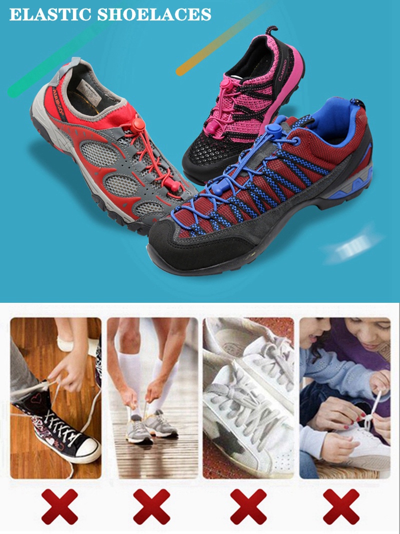 1 Pair 23 Colors Sneaker Shoelaces Elastic No Tie Shoe Laces Stretching ...