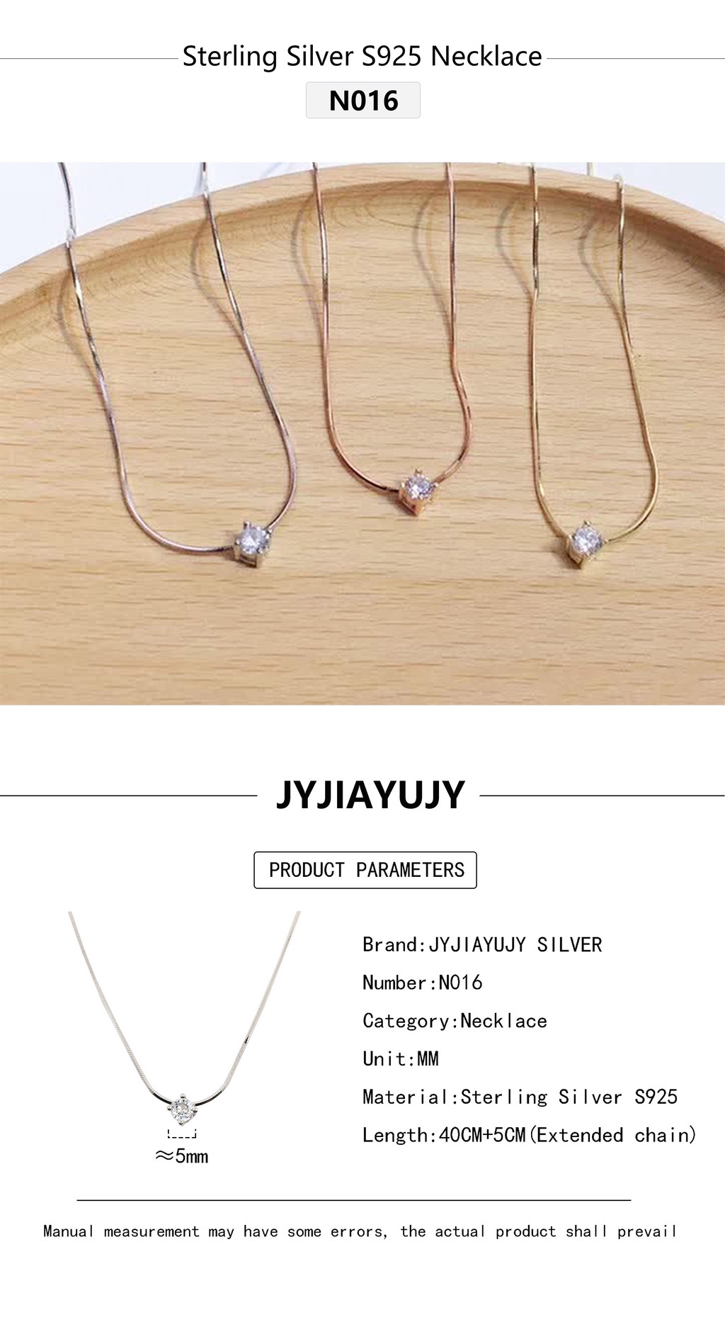 JYJIAYUJY In Stock 100%Sterling Silver S925 Necklace A White Zircon Snake Chain Korean Fashion ...
