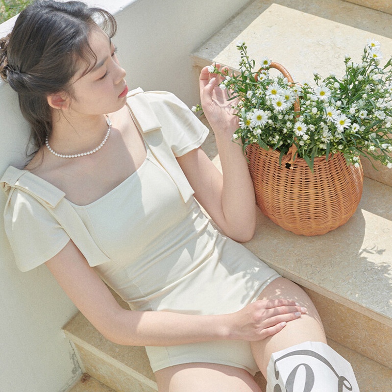 Korea 2023 Summer White One Piece Swimsuit Women Sexy Backless Strappy 9271