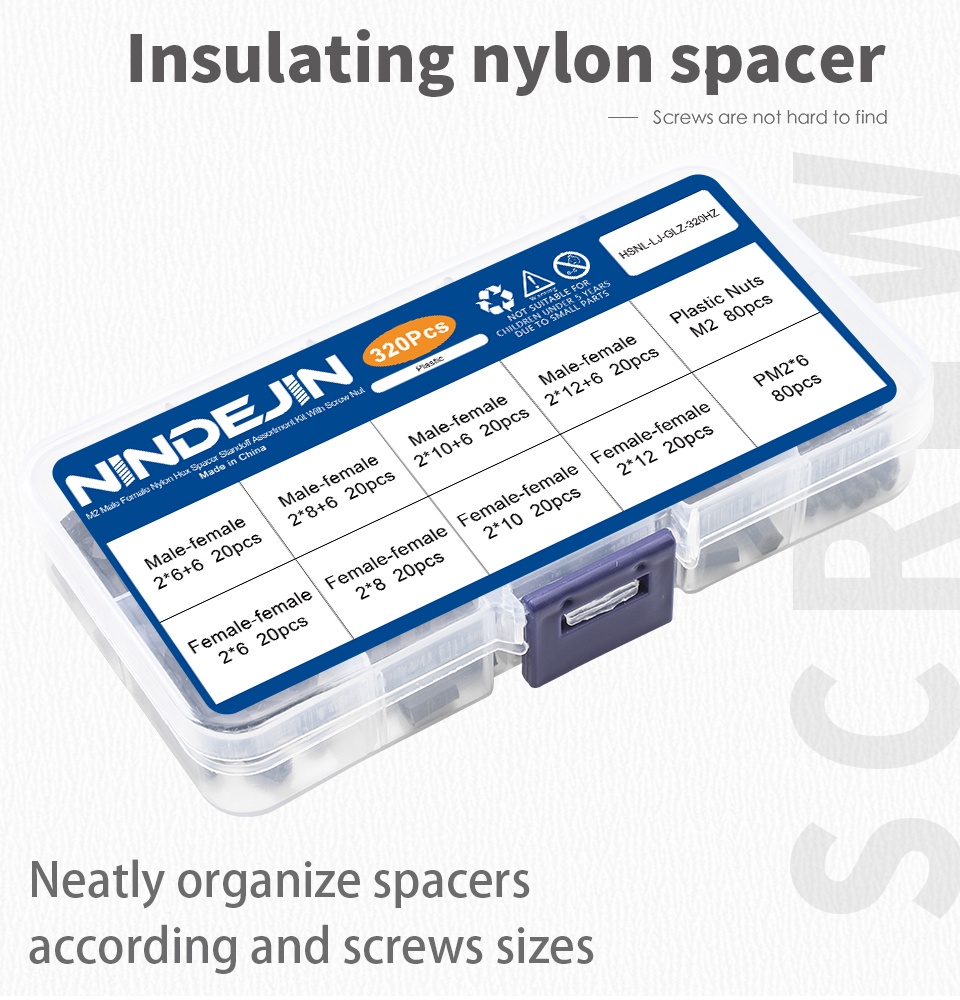 NINDEJIN Male Female Nylon Hex Standoff Kit with Plastic Screws Nuts M2 ...