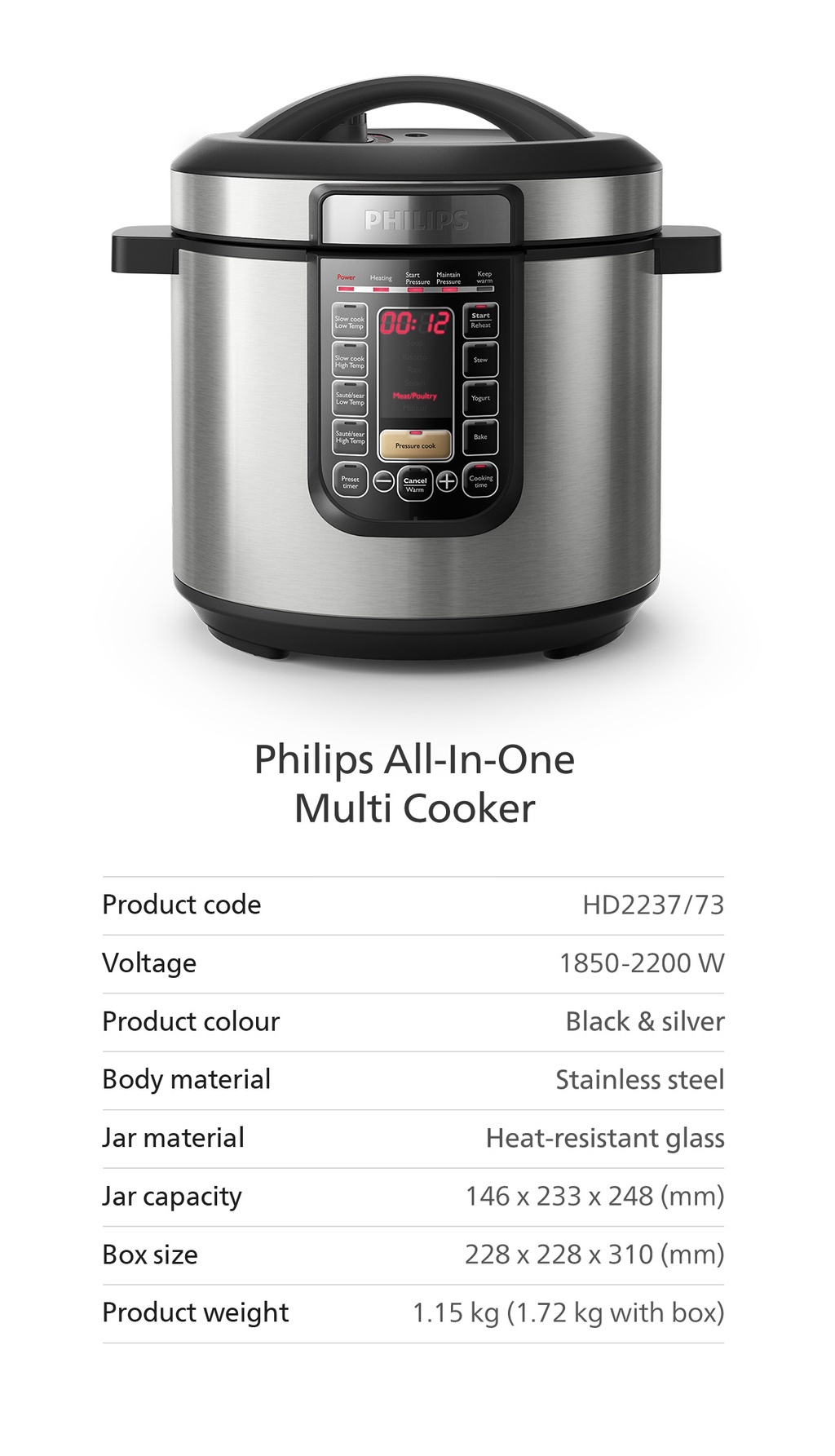PHILIPS 3000 Series 16-in-1 MultiCooker – HD2237/73, Pressure Cooker ...