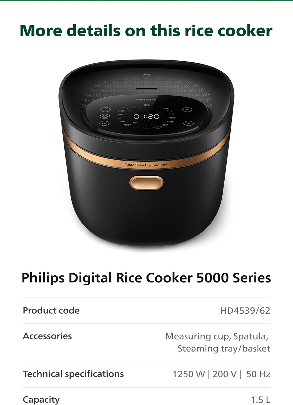 Philips HD4539/62 | Advanced IH Digital Rice Cooker | 1.5L | IH ...