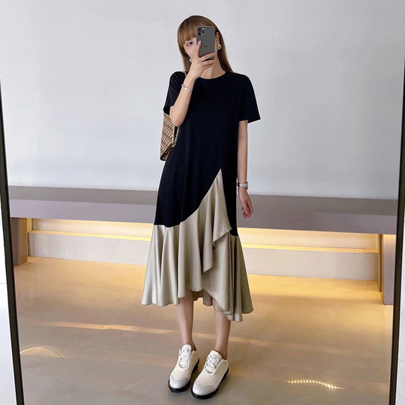 Dresses 150Kg Fat Mm Female Summer Loose Thin Fake 2-Pieces Irregular ...