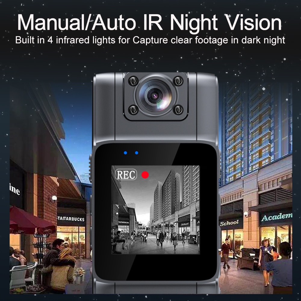 Body Camera With 2k HD IPS Screen,180°Rotatable Len And Back Clip Full ...