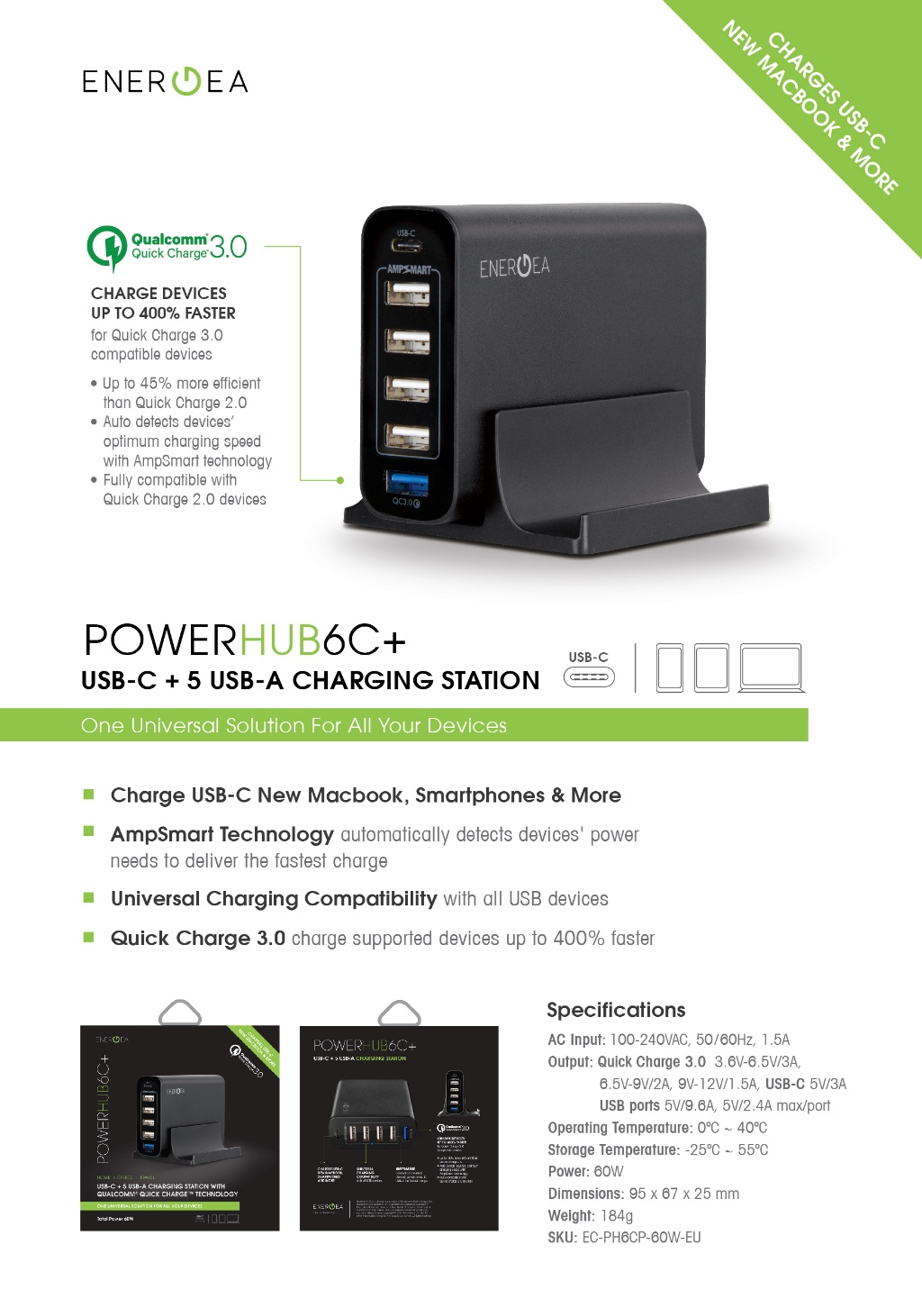 [Clearance] ENERGEA Power Hub 6C+ 6 Ports With QC 3.0 With Type C 60W ...
