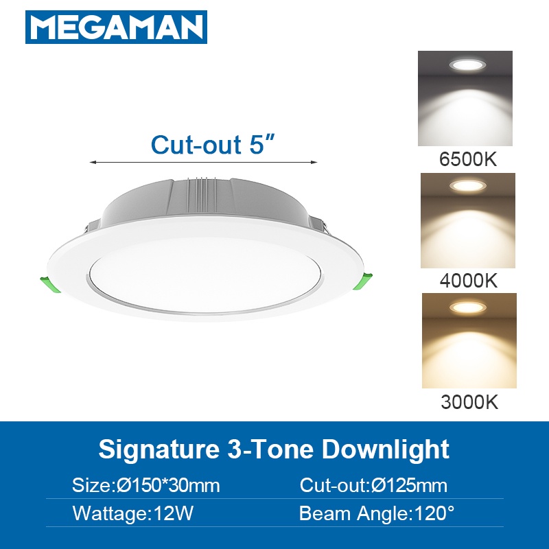Megaman 3-Tone Signature Downlight Last Memory EyeCare LED 12W/15W ...