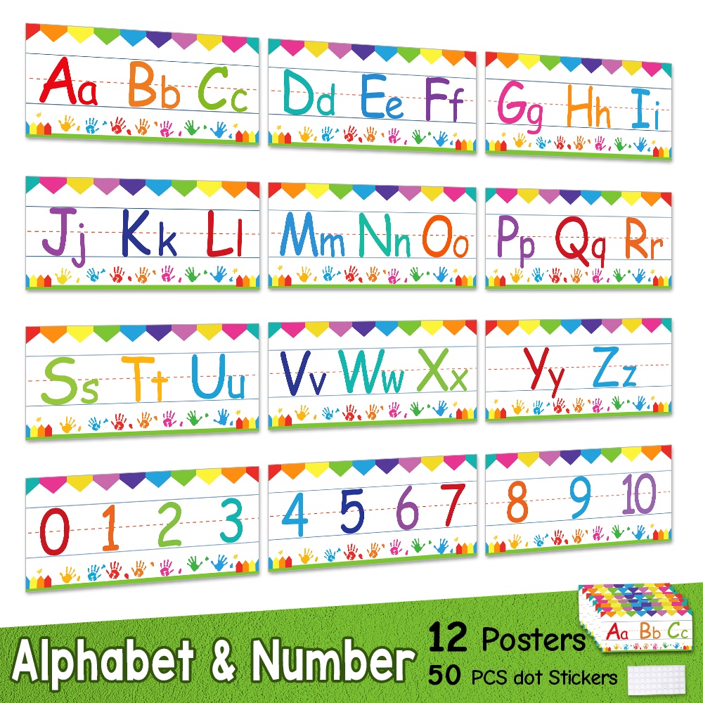 12 Pieces Educational Preschool Posters Alphabet Number Classroom Wall ...